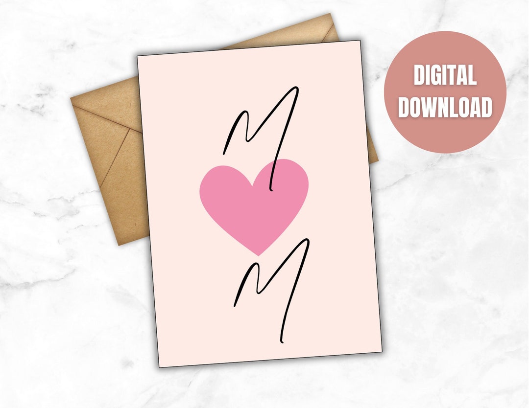PRINTABLE Mother's Day Card, MOM I Love You, Heart, Digital Download ...