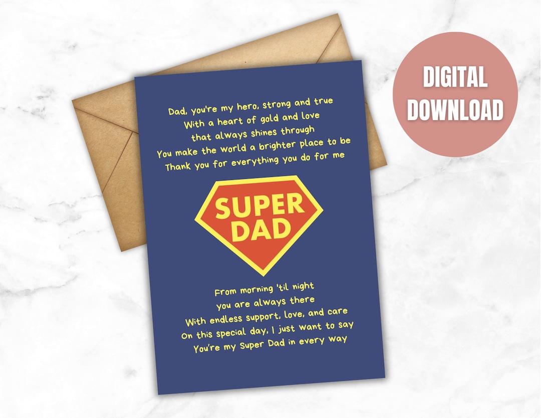 PRINTABLE Super Dad Card, Happy Father's Day, Daddy, Greeting Card ...