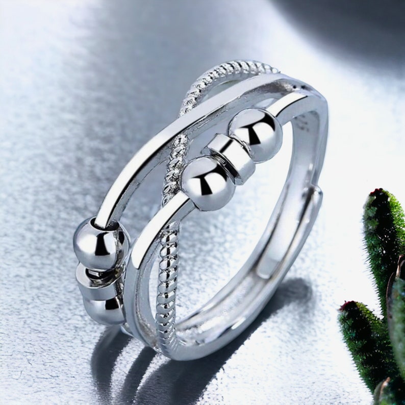 Silver Anxiety Fidget ADHD Ring, Spinner Ring, Adjustable Silver Rings ...