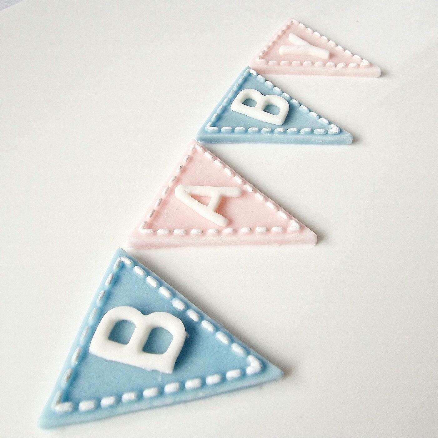 Personalised Edible Bunting Flags - Sugar Paste 3D Cake Decorations ...