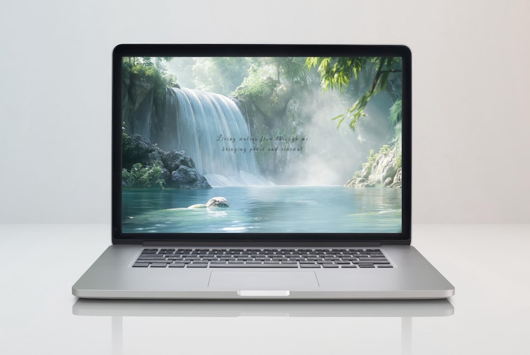 Positive Affirmation Desktop Wallpaper, Laptop Wallpaper, Waterfall on ...