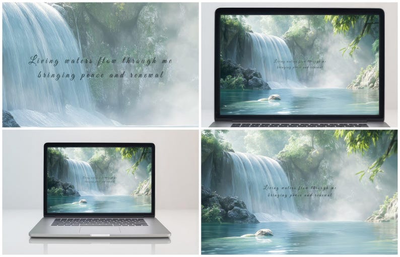 Positive Affirmation Desktop Wallpaper, Laptop Wallpaper, Waterfall on ...