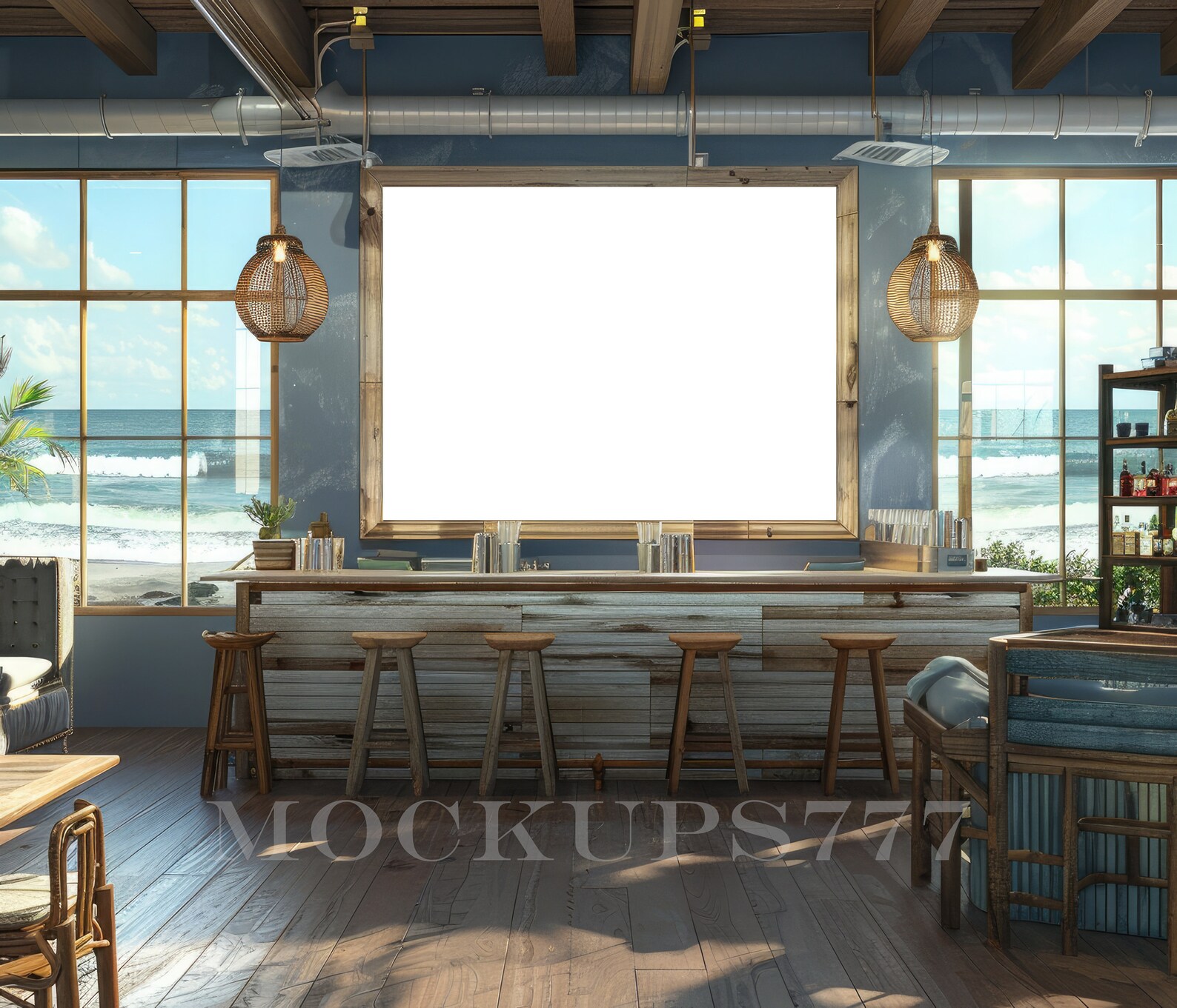 Wooden Frame Mockup in Beach Bar, Maritime Pub - Etsy