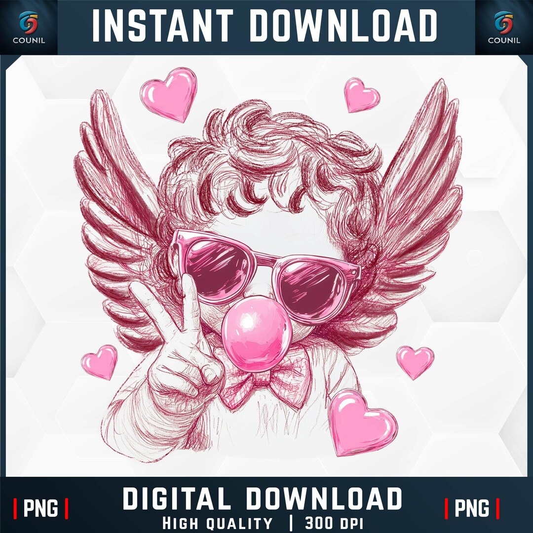 Retro Cupid Valentine Blowing Bubble PNG, Vintage Valentines Day PNG ...