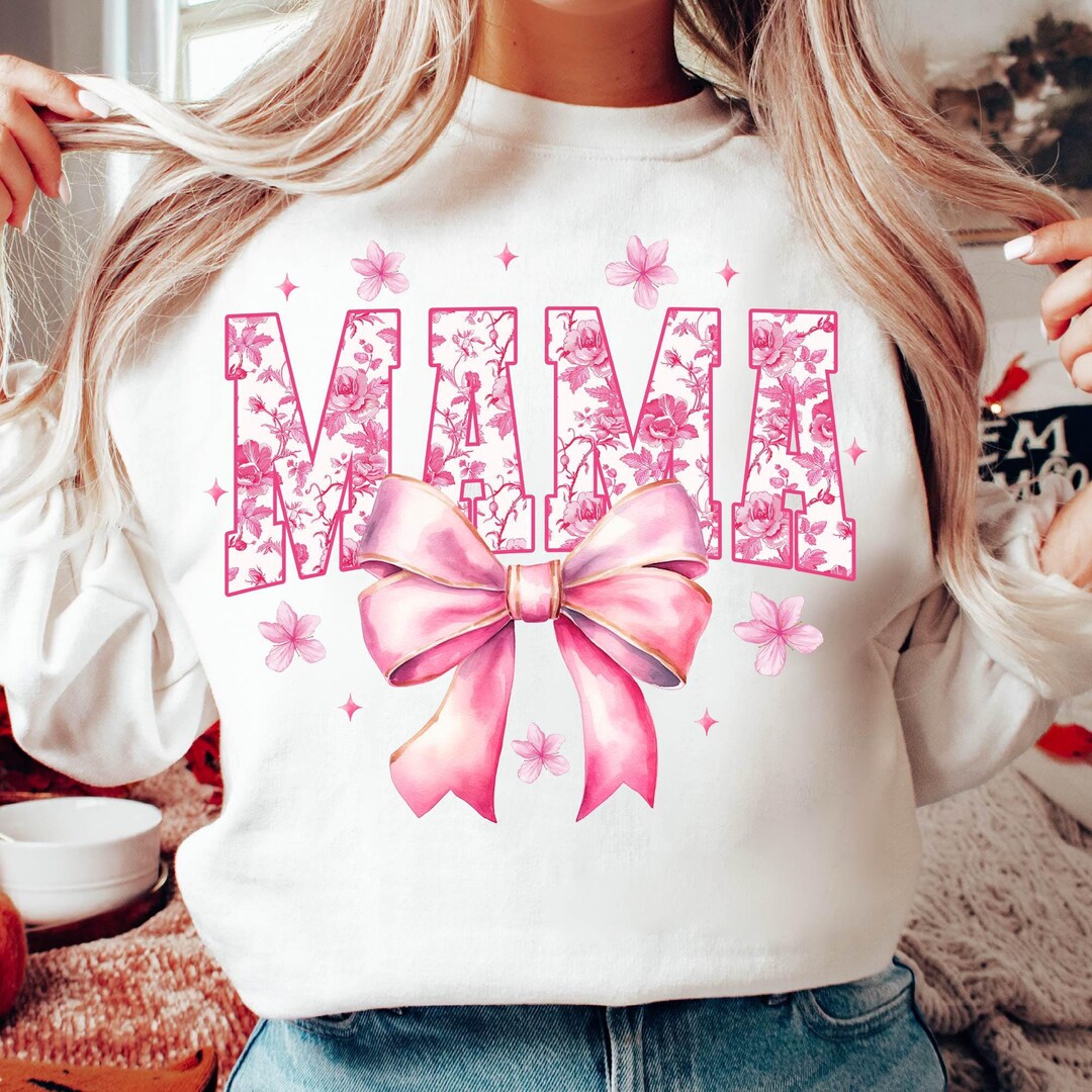 Pink Mama Coquette Bow Png, Digital Png File Mama Floral Toile Pink ...