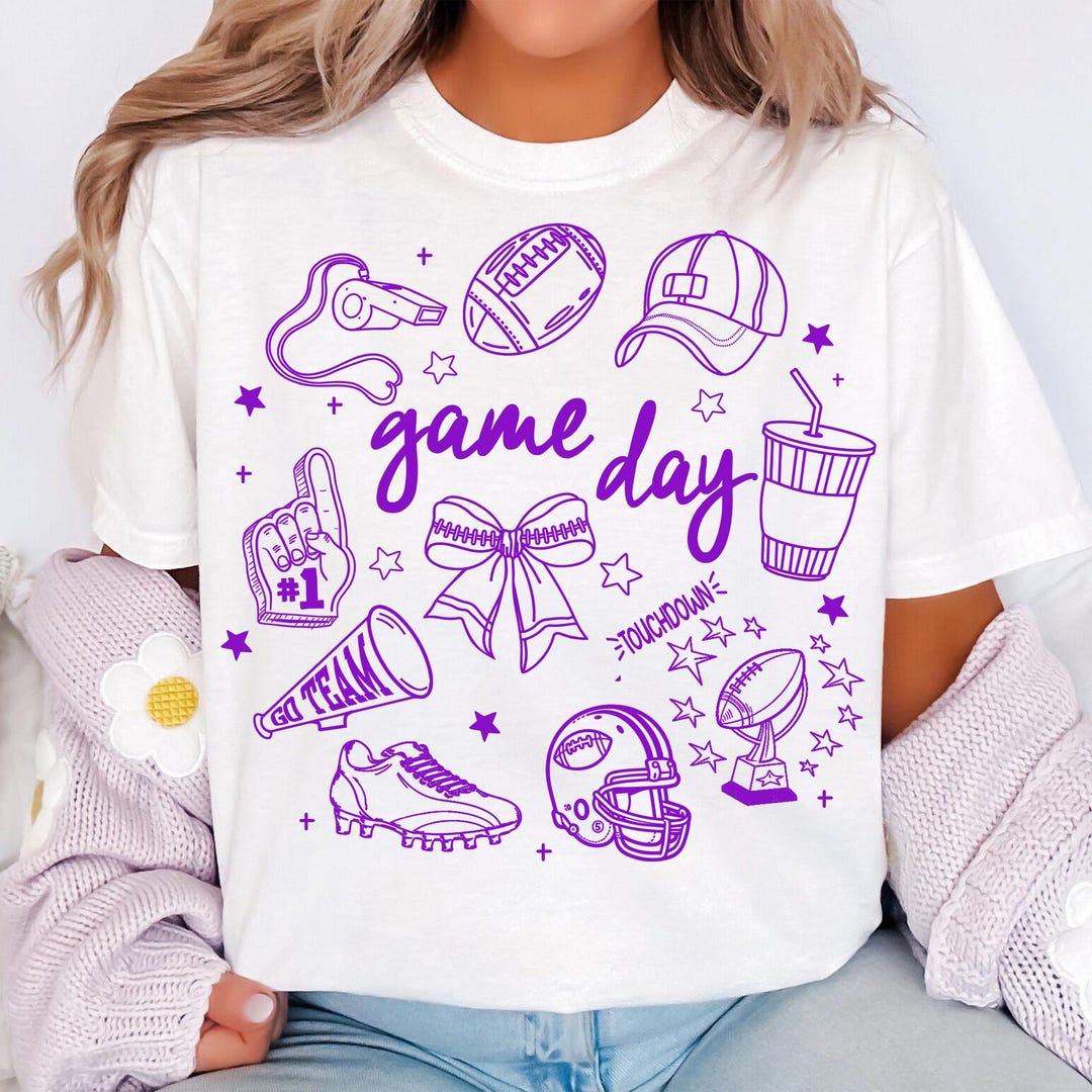 Purple Football Doodles PNG, Game Day PNG, Hand Drawn Doodle Touchdown ...
