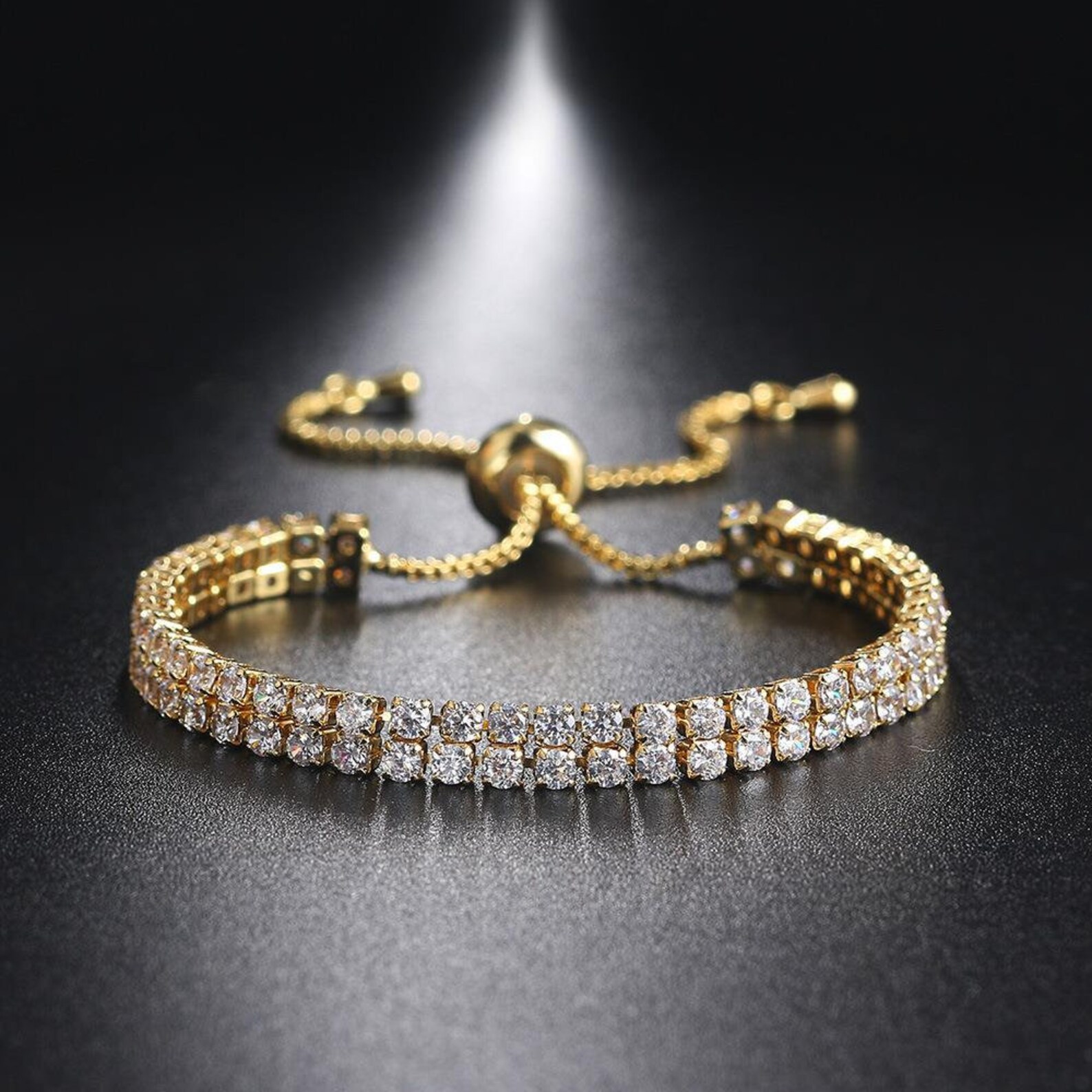 Double Row Zircon Bracelet Gold Rose Gold Platinum White Stone Bracelet ...