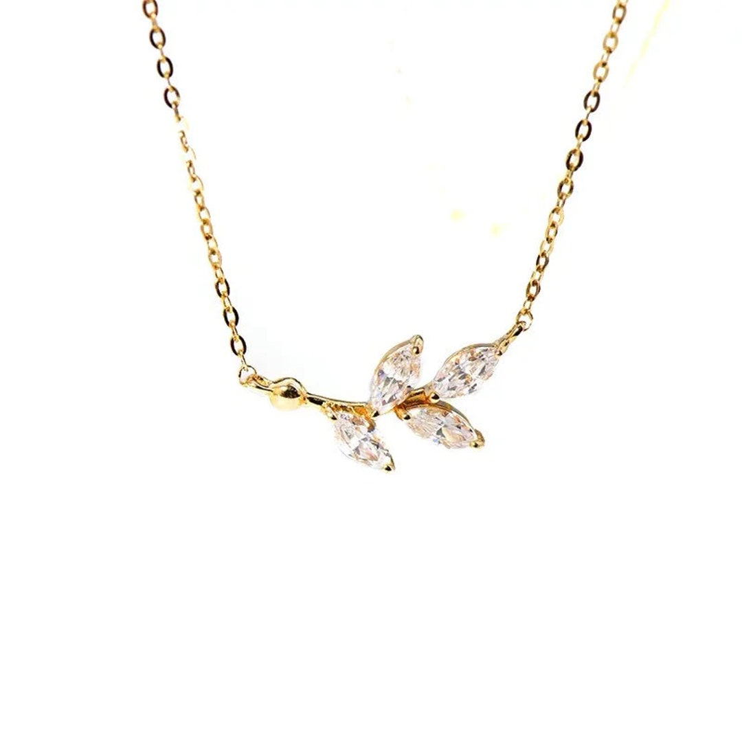 Four Leave Necklace Gold Necklace White Gold Necklace Zircon Pendant ...