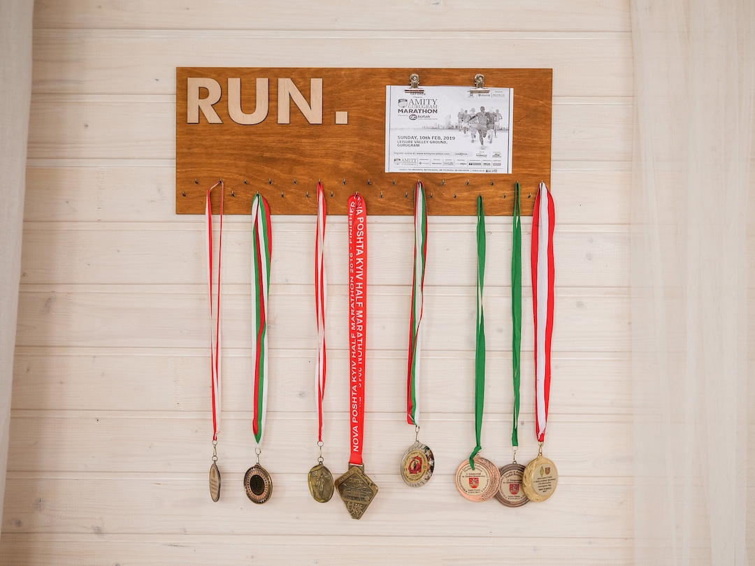 Wooden Medal Hanger, Run Medal Collection Display, Marathon Medal ...