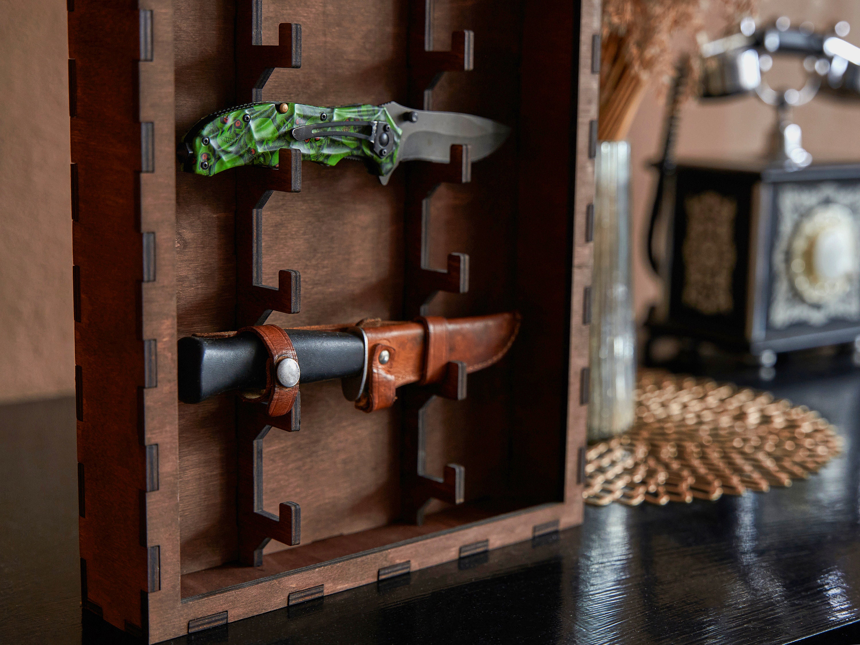 Knife Display Case, Wooden Shelf Knife Case, Knife Organizer, Pocket ...