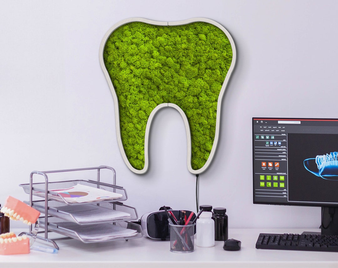 Reindeer Moss Tooth, Moss Wall Art With LED, Desk Moss Tooth, Dentist ...