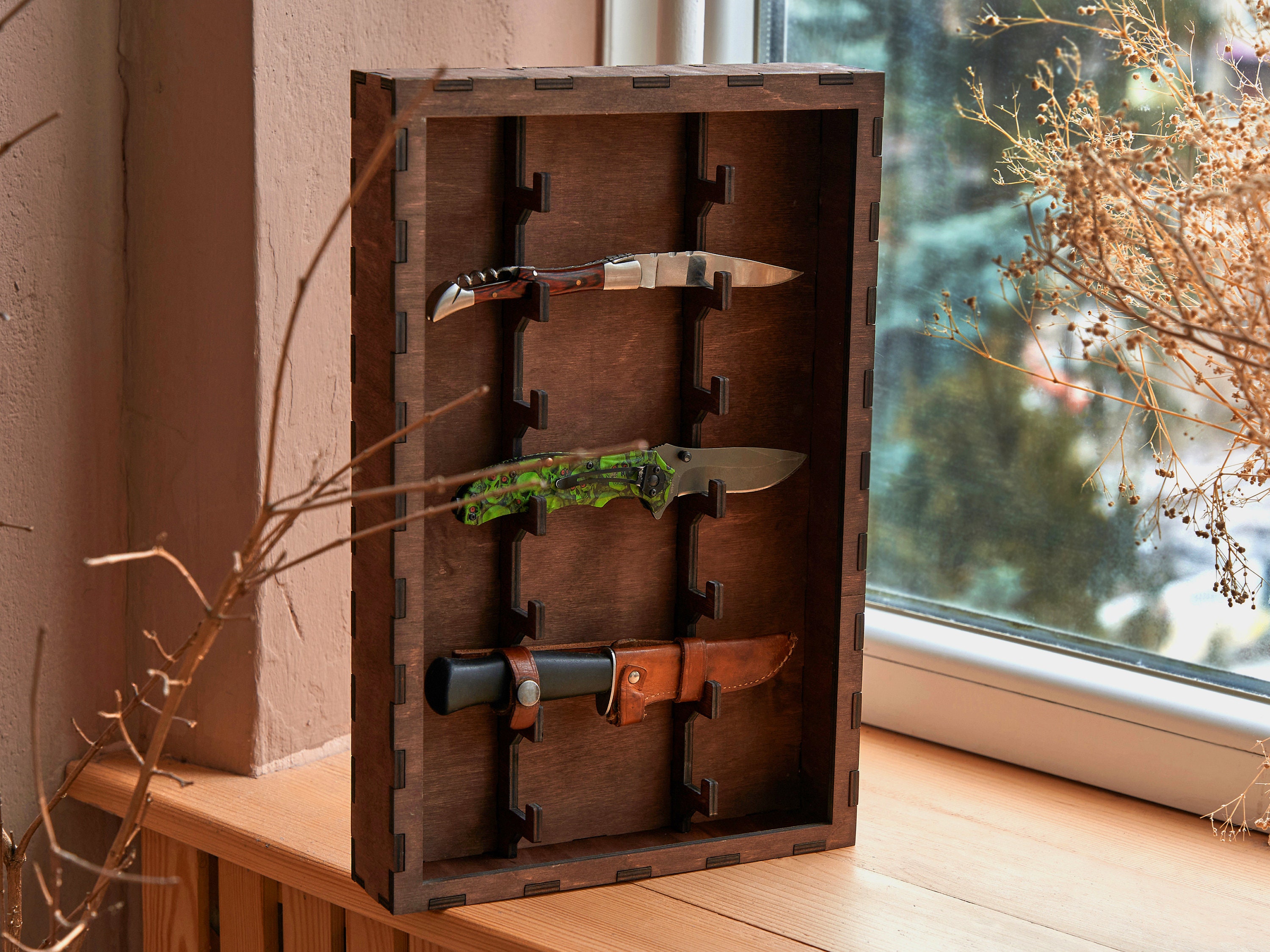 Knife Display Case, Knife Wood Storage Shelf, Knife Organizer, Pocket ...