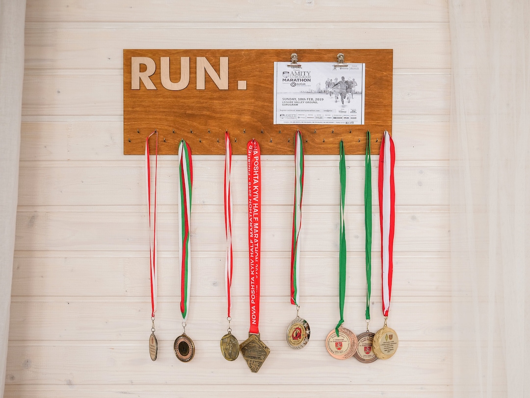 Running Medal Display, Wood Medal Hanger, Running Medal Rack, Marathon ...