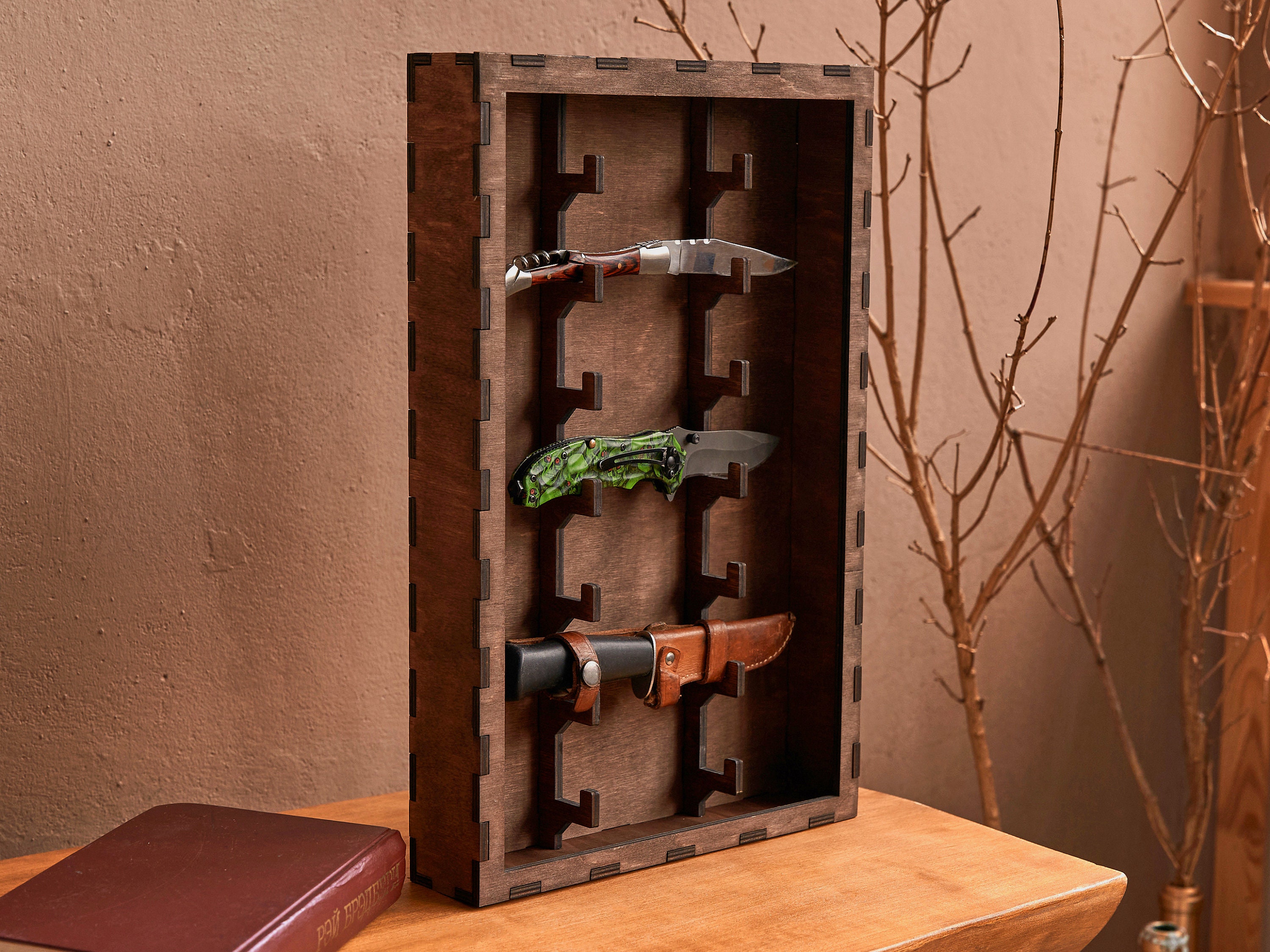 Knife Display Case, Wooden Shelf Knife Case, Knife Organizer, Pocket ...