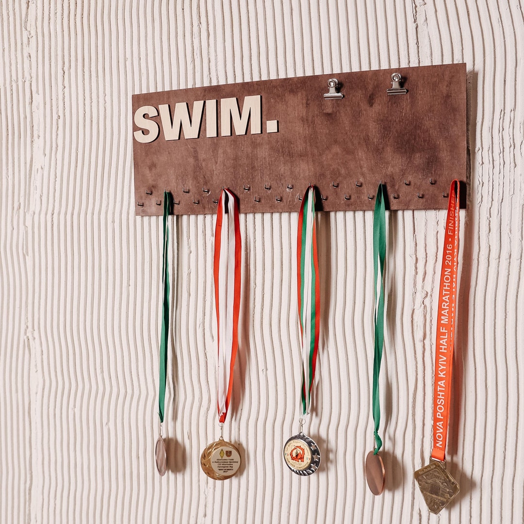 Medal Display Holder, Swim Medal Hanger, Wood Medal Rack, Swimming ...