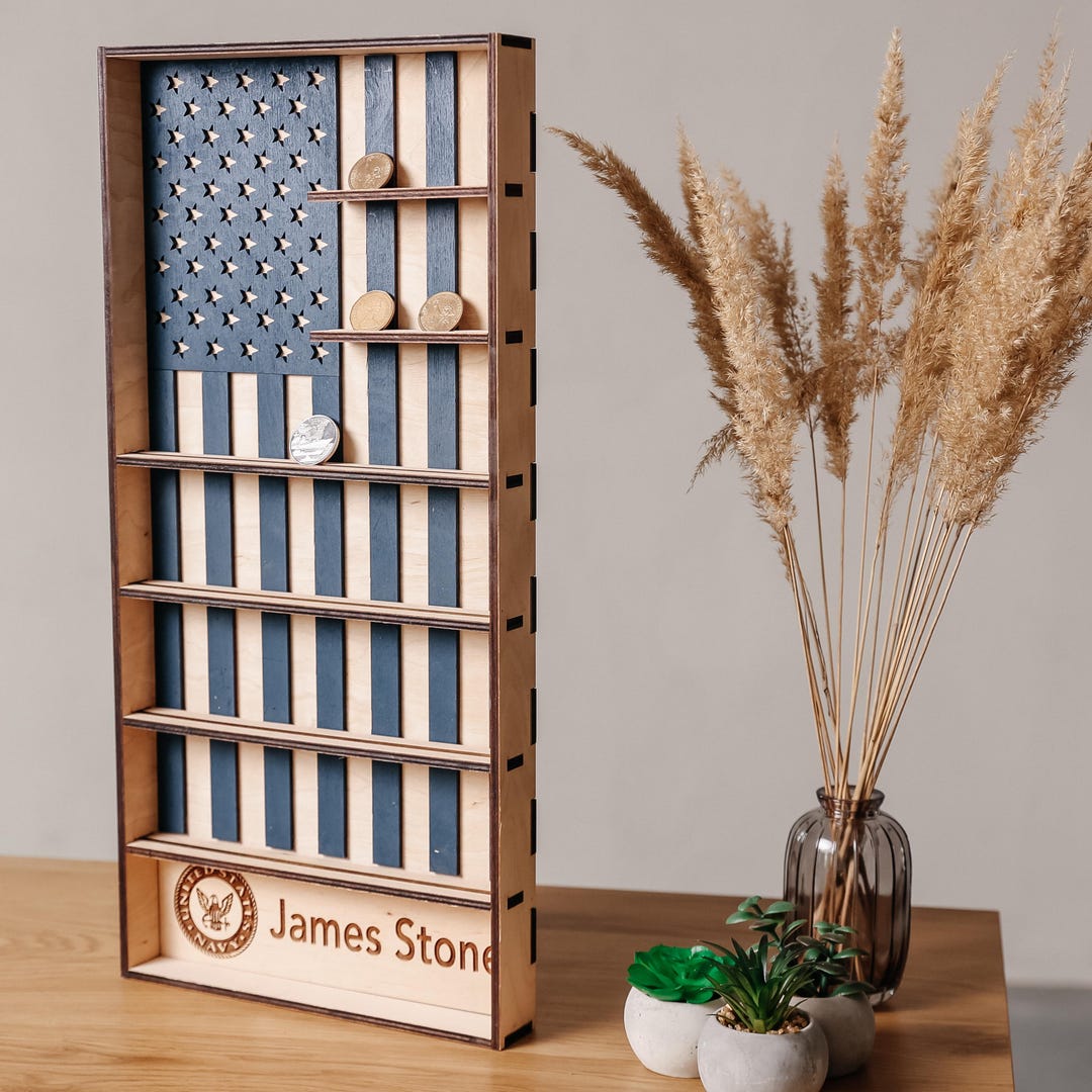 Wood Military Coin Holder, Hanging Coin Shelf, Military Coin Display ...