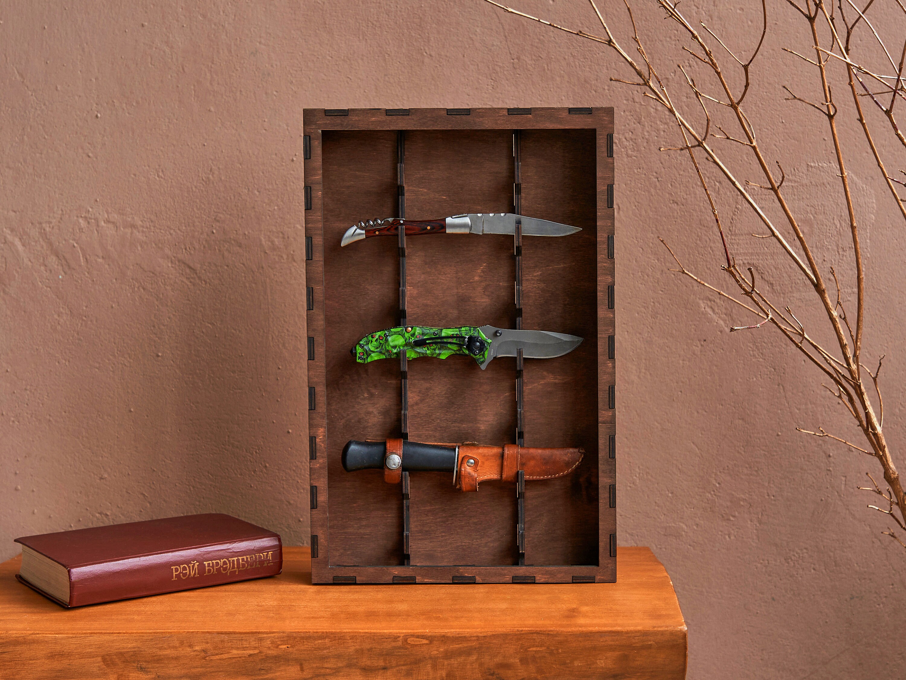 Knife Display Case, Wooden Shelf Knife Case, Knife Organizer, Pocket ...