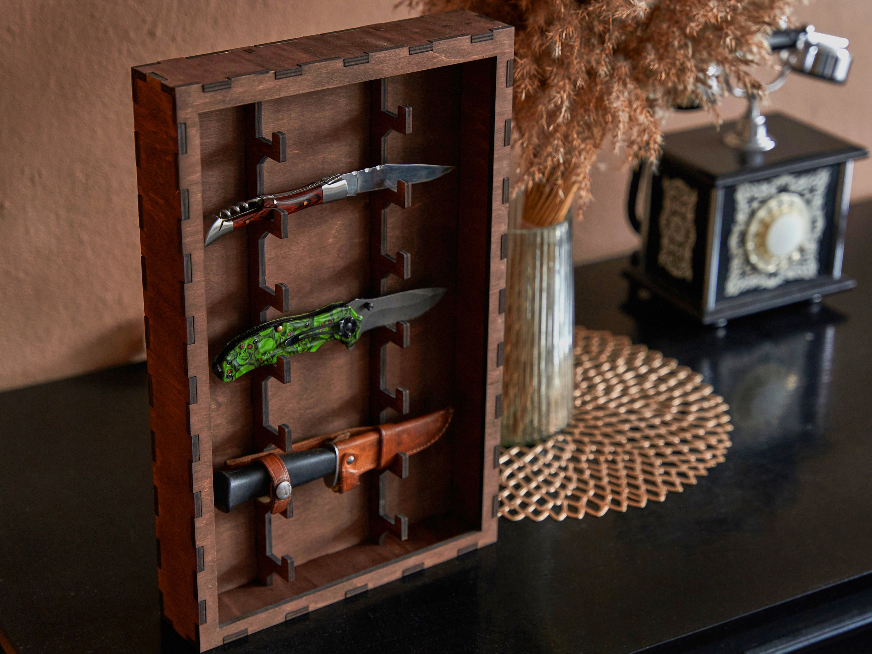Knife Display Case, Wooden Shelf Knife Case, Knife Organizer, Pocket ...