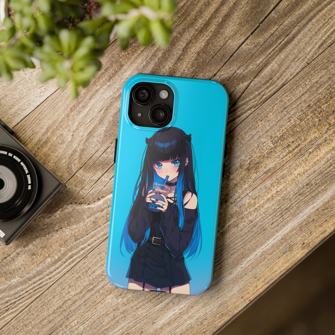 Blue Gothic Boba Anime Girl for All Iphones 15, 14, 13 & Below Harajuku ...