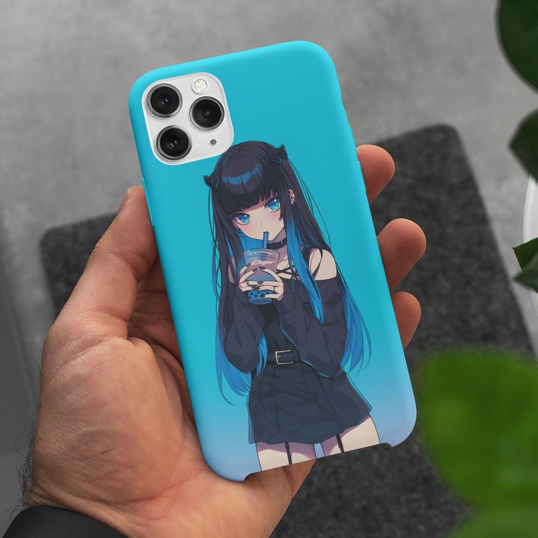 Blue Gothic Boba Anime Girl - for All Iphones 15, 14, 13 & Below ...