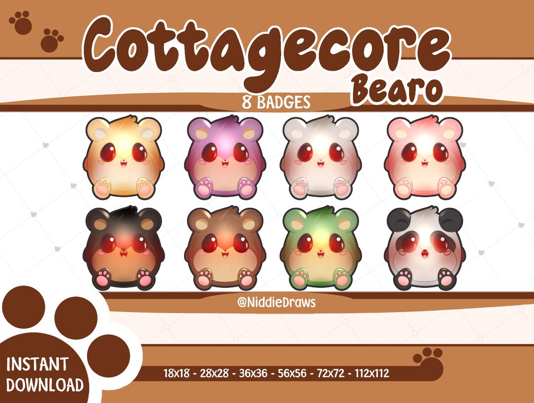 Cottagecore Bearo Sub Badges - Twitch - Discord - Youtube - Stream - Etsy
