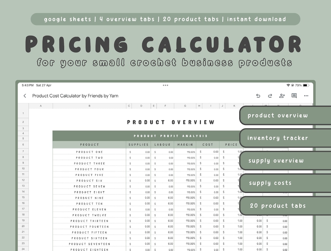 Product Pricing Calculator Instant Download Digital Spreadsheet for ...