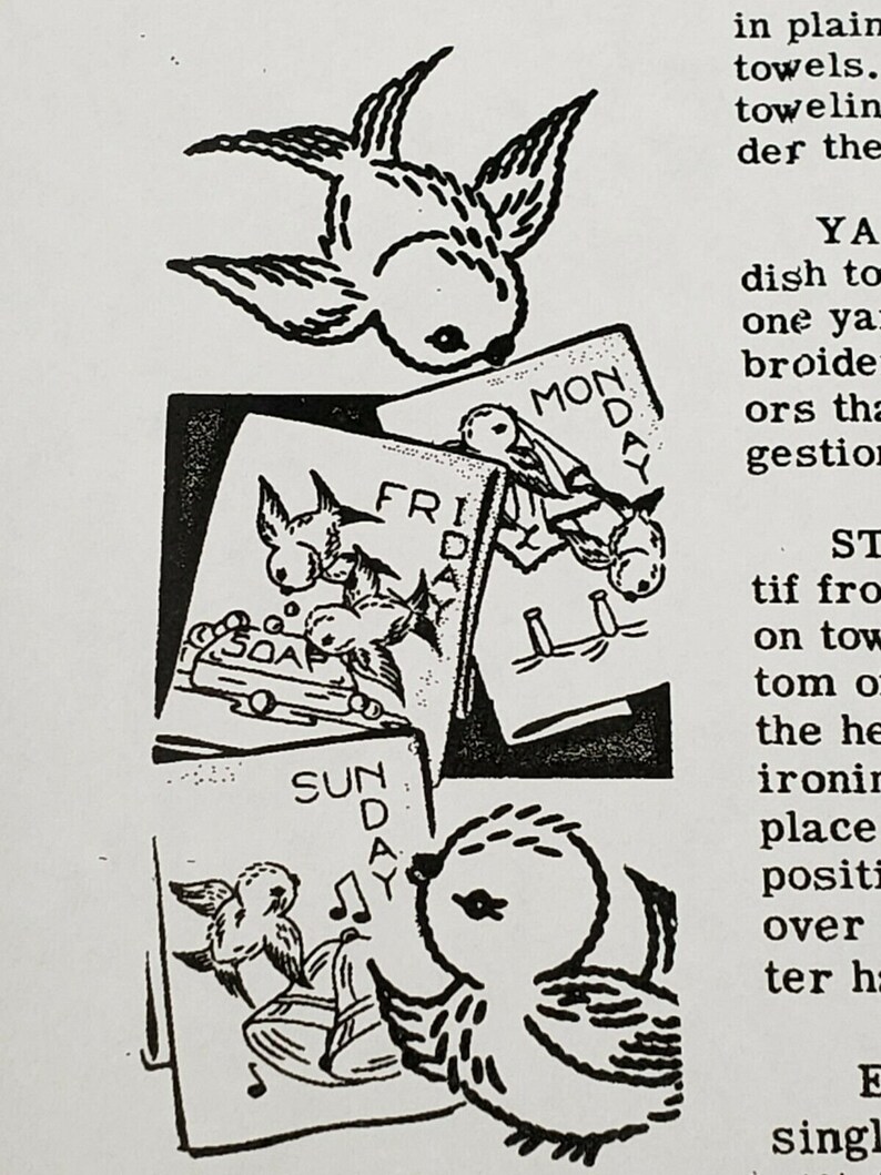 Vintage Love Birds Bluebirds Transfer Pattern Days of Week 40s - Etsy