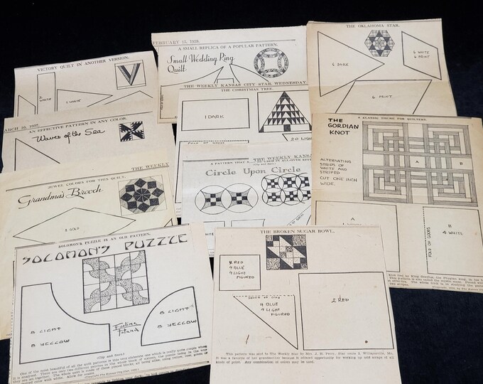 10 Vintage ORIGINAL Kansas City Star Newspaper Patterns Quilt 1940s ...