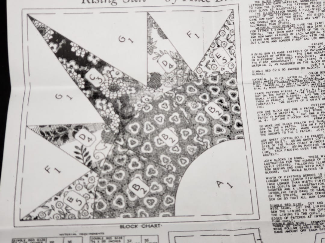 Vintage Quilt Pattern Rising Sun Mail Order 40s Sew Fabric Project 8 ...