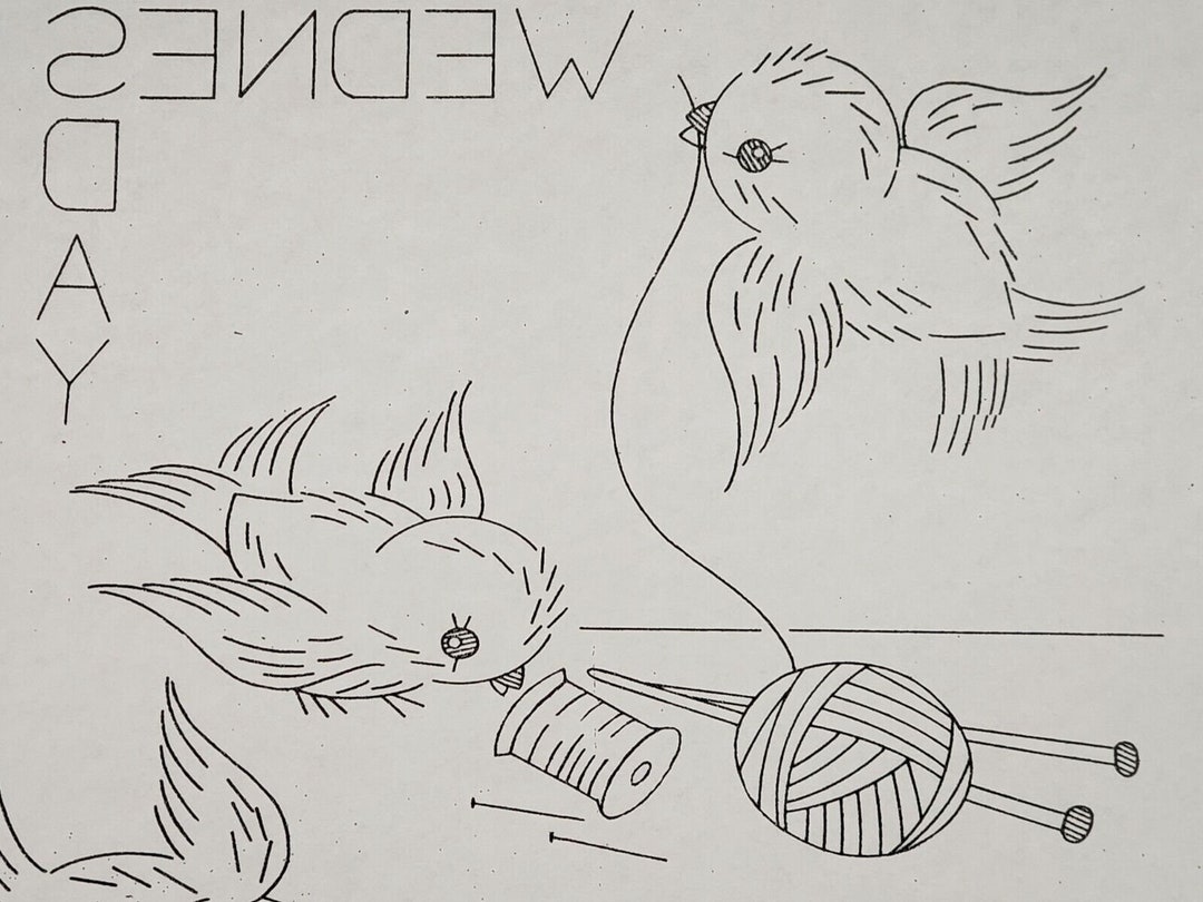 Vintage Love Birds Bluebirds Transfer Pattern Days of Week 40s EMK-601 ...