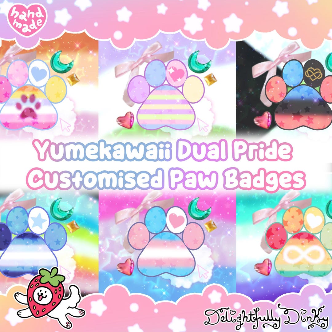 Yumekawaii Dual Pride Customised Paw Badges | Cute Kawaii Soft Pastel ...