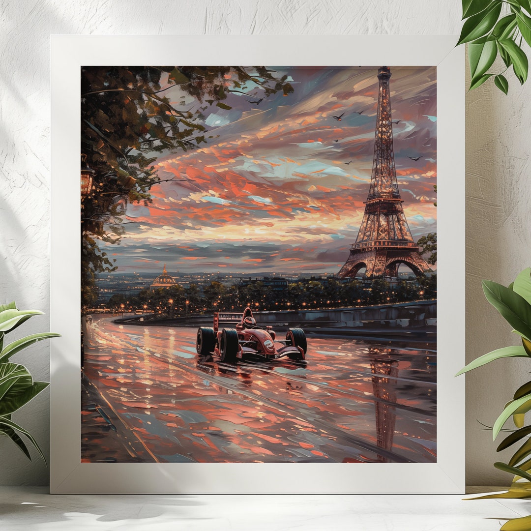Champs Elysées Chase: F1 Racing Car in a Paris Sunset, Wall Art ...