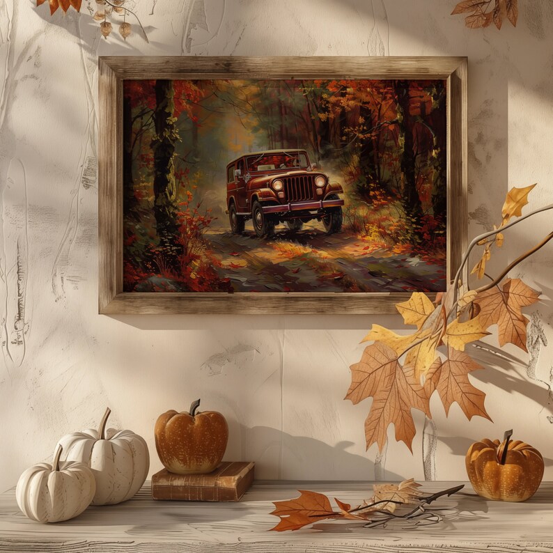 Autumn Adventure: Nostalgic Jeep Journey Through the Forest, Jeep, Wall ...