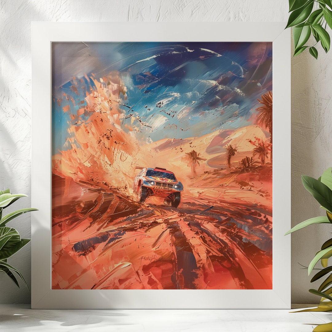 Desert Thrills: Rally Car Speeding Towards the Horizon, Wall Art ...