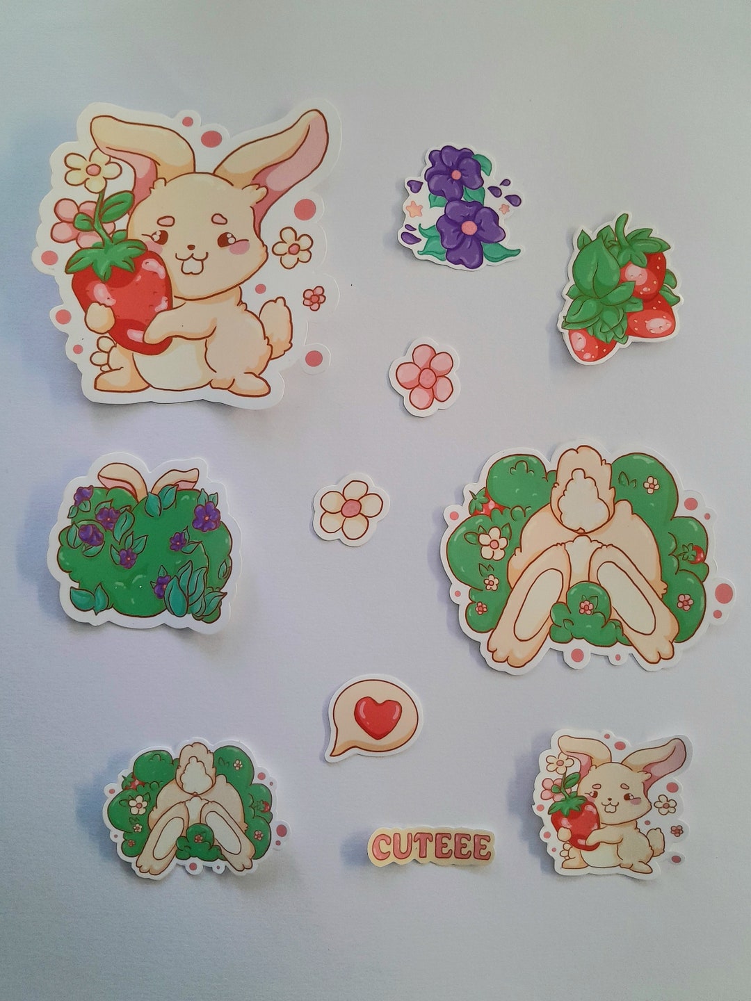 Strawberry Bunny Stickers Pack - Etsy