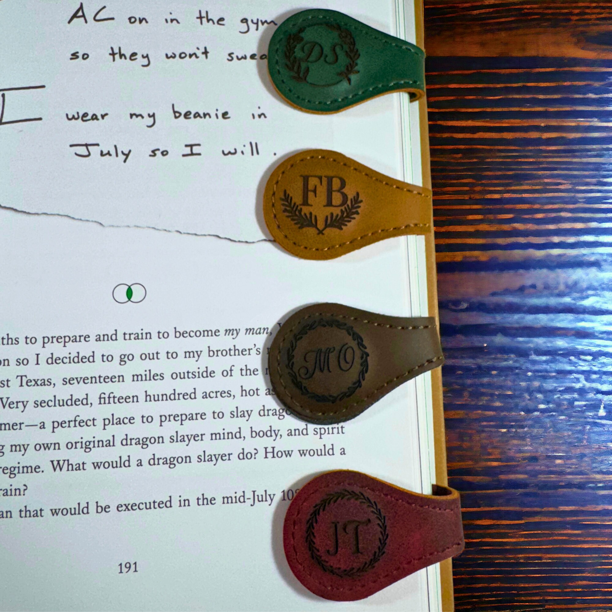 Personalised Leather Magnetic Bookmark, Custom Engraved Leather ...