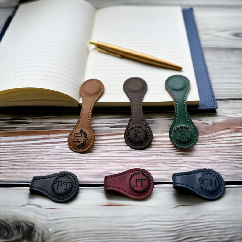 Personalised Leather Magnetic Bookmark, Custom Engraved Leather ...