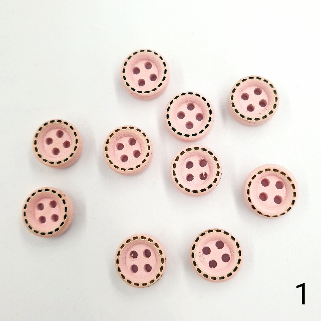 10 Pcs/lot 10mm Round Wooden Kids Buttons Carved Dotted Line Wood Four ...