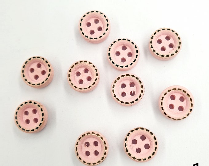 10 Pcs/lot 10mm Round Wooden Kids Buttons Carved Dotted Line Wood Four ...