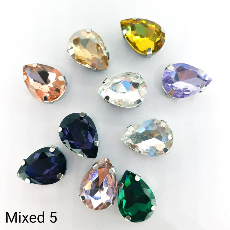 10 Pcs/lot 10mm X 14mm Mixed Colour Water Drop Glass Claw Diamond ...