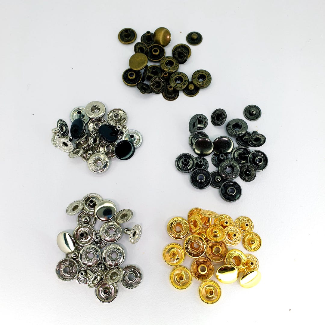 5 Sets/lot 10mm Gold Silver Bronze Black Dark Grey Leather Snap ...