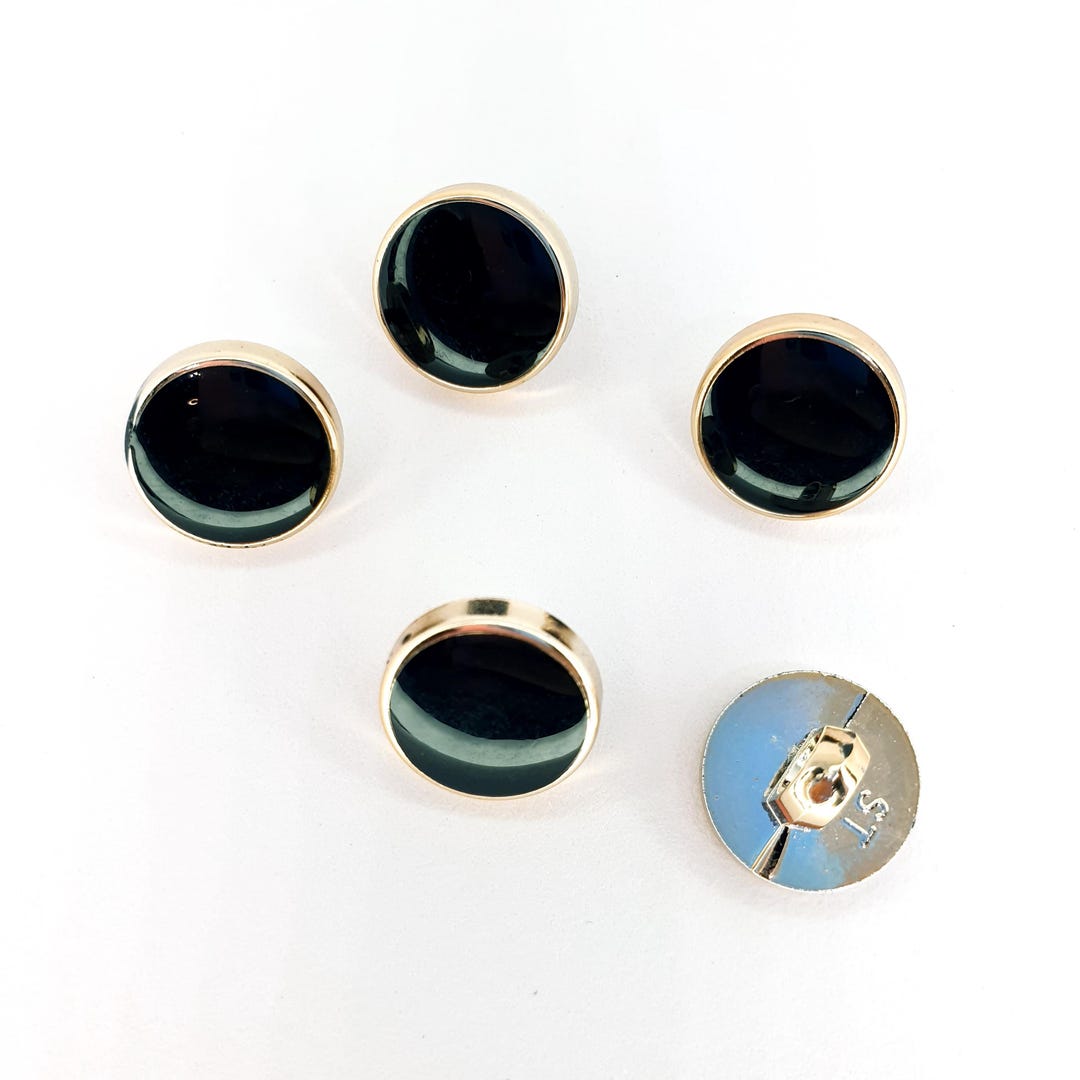 5 Pcs/lot 12mm Black Shank Buttons With Gold Round DIY Sewing Clothes ...
