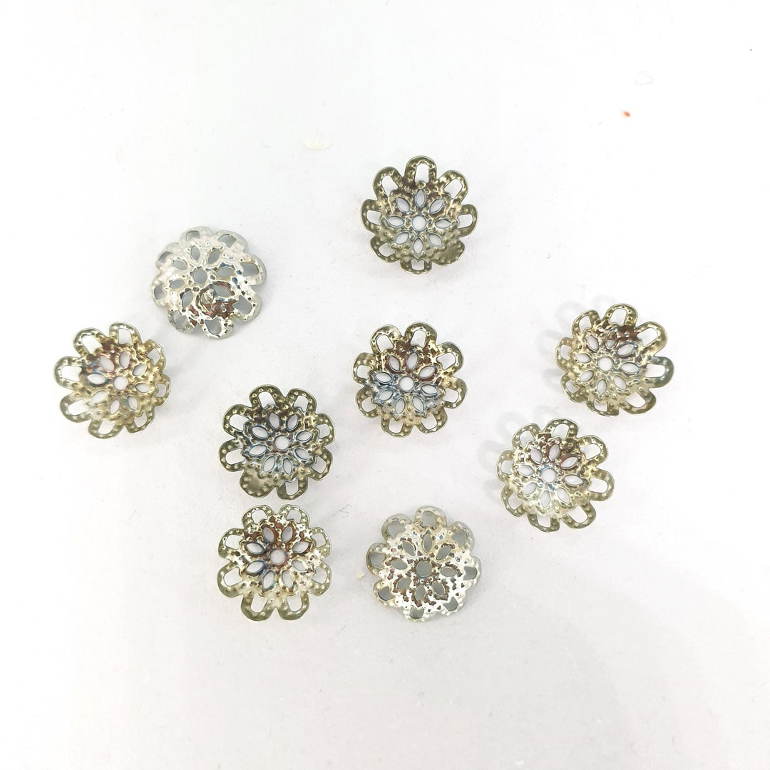 50 Pcs/pack 10mm X 10mm Large Bead Caps Silver Spacer Beads End Cap for ...