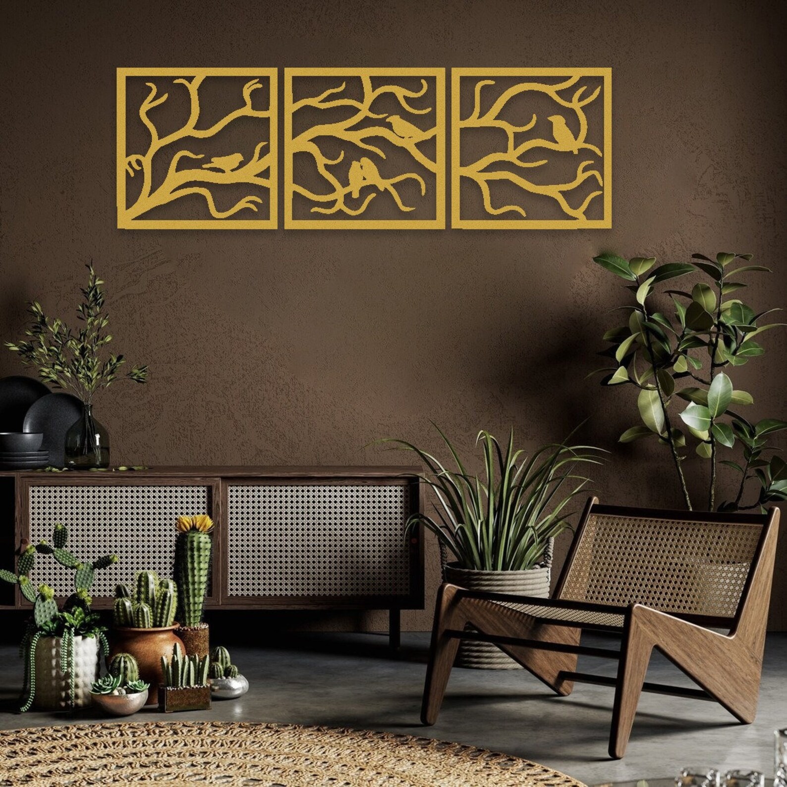 Metal Wall Decor, Birds on Branch 3 Panels, Metal Tree Wall Art, Tree ...