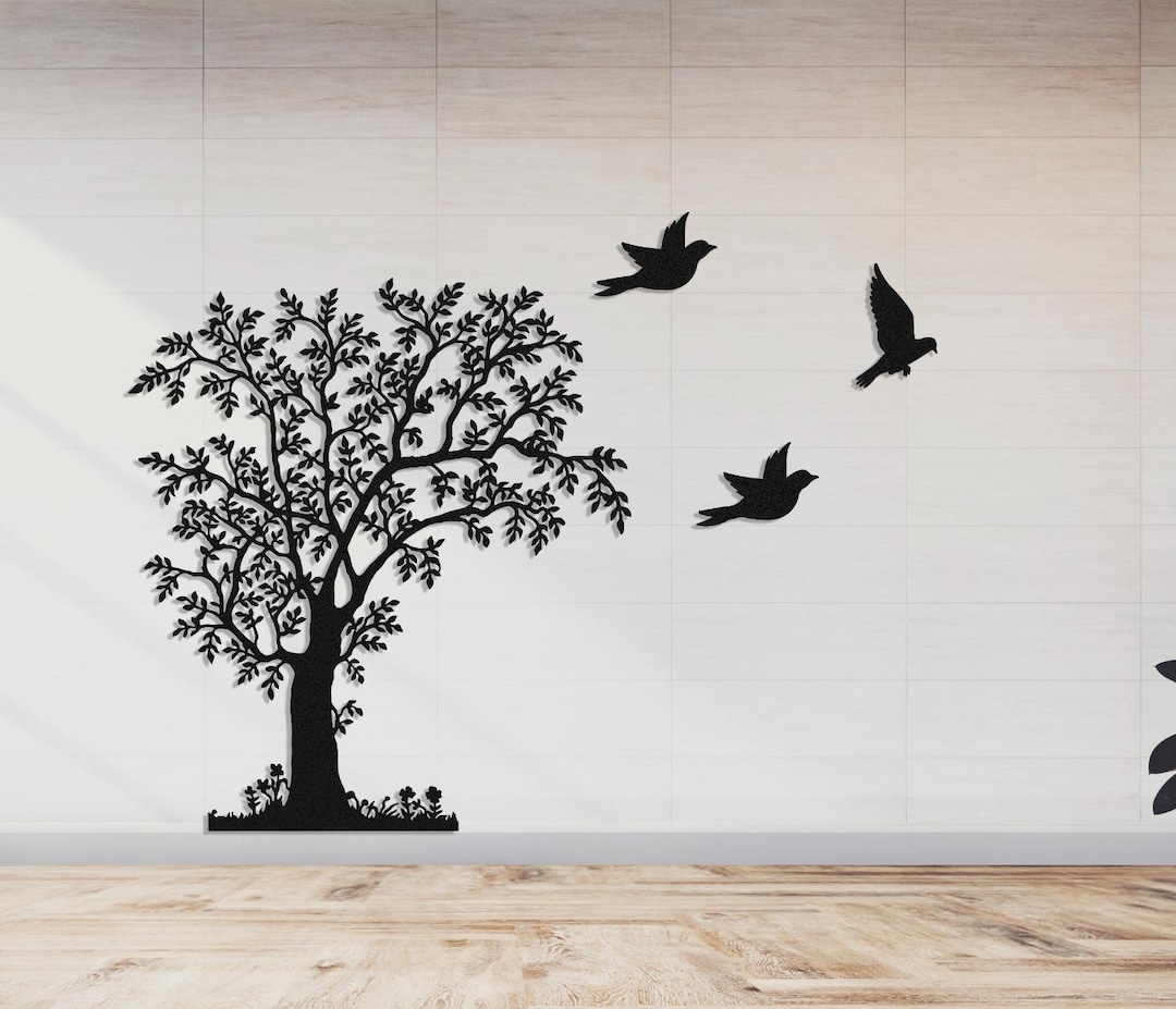 Modern Metal Tree & Birds Wall Art, Nature-inspired Home Decor, Bird ...