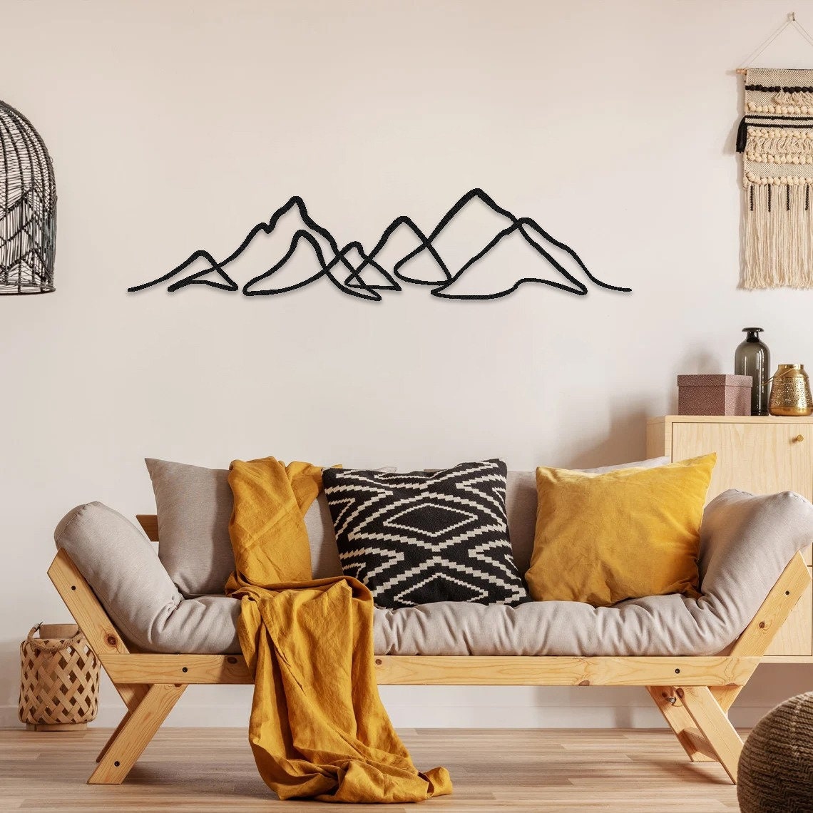 Metal Minimalist Mountain Wall Decor Metal Line Art, Metal Hill Wall ...