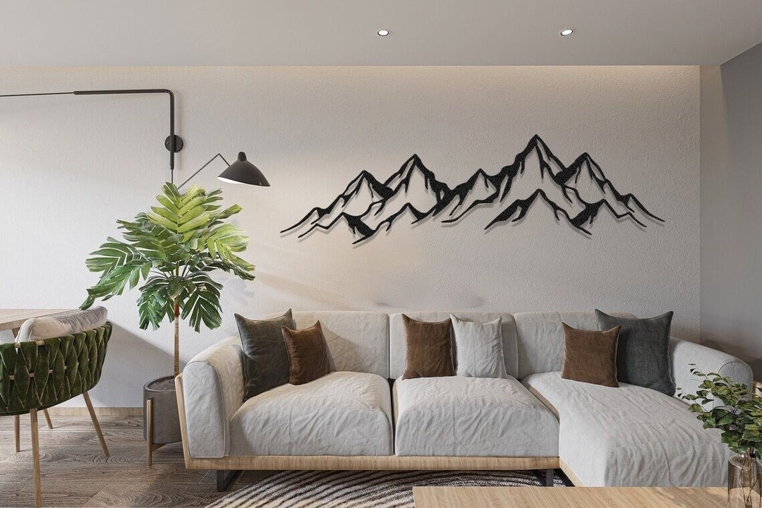Mountain Range View Wall Decor, Large Line Mountain Metal Wall Art ...