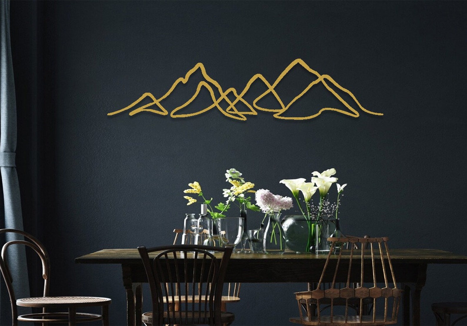 Metal Minimalist Mountain Wall Decor Metal Line Art, Metal Hill Wall ...