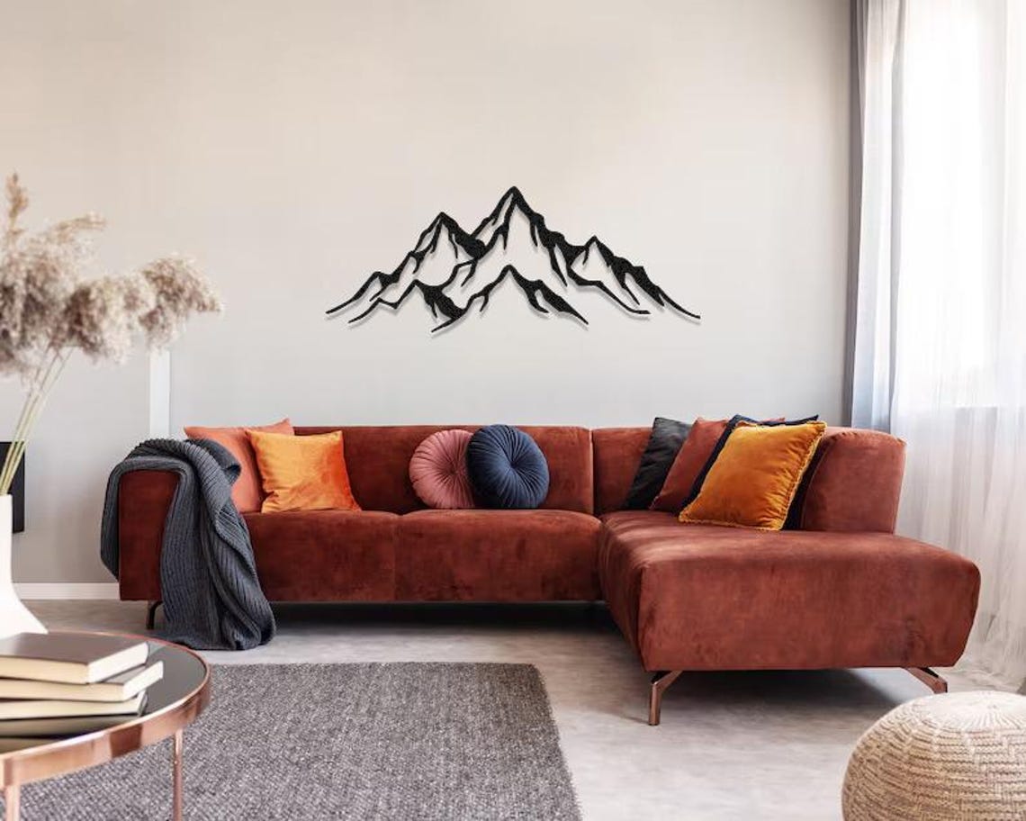 Mountain Range View Wall Decor, Large Line Mountain Metal Wall Art ...