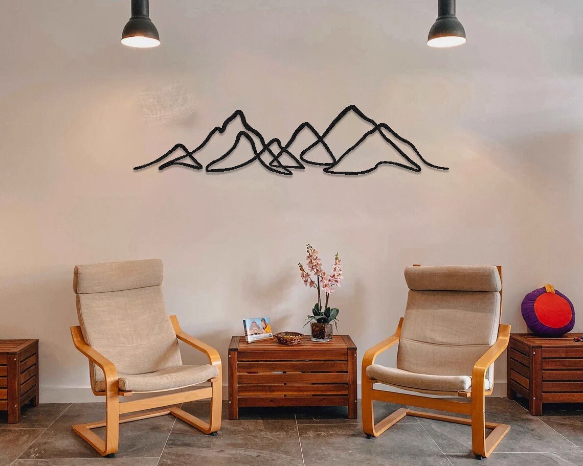 Metal Minimalist Mountain Wall Decor Metal Line Art, Metal Hill Wall ...
